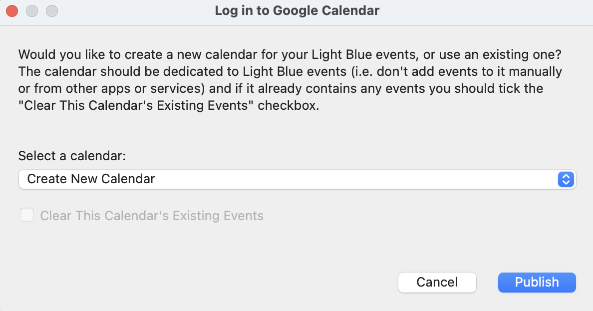 Adding Light Blue events to a Google Calendar – Light Blue