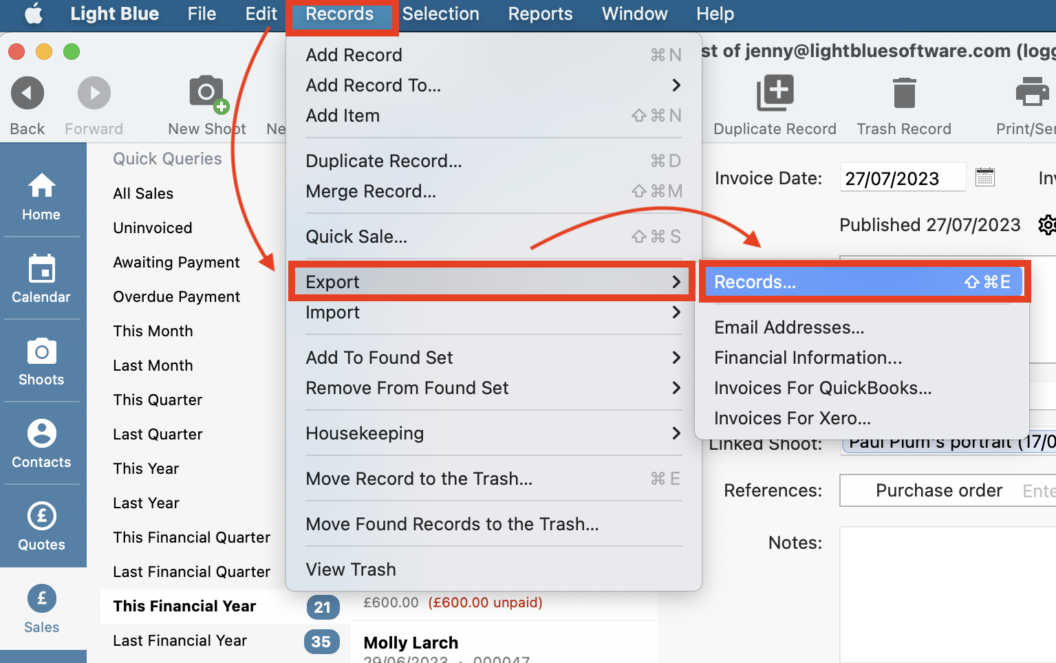 Exporting information from Light Blue – Light Blue